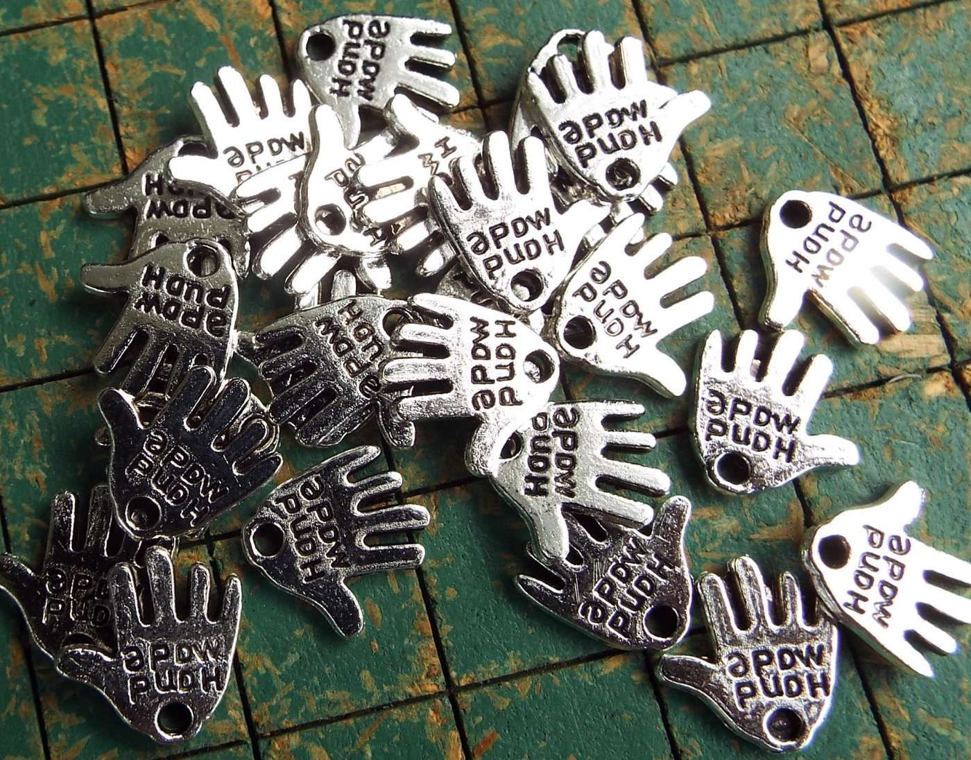 40 Tiny Hand Shaped Charms Say HAND MADE Silvertone Metal - Etsy
