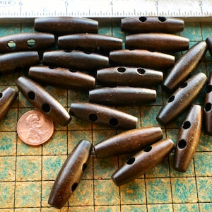 25 Wood Toggle Buttons, 1 3/8" Long, 3/8" Round, 2 Hole, Dark Brown ...