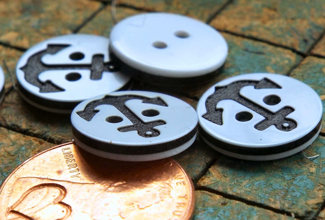 Anchor Buttons 25pcs Small 13mm 1/2 Black & White 2 - Etsy