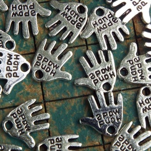 240 Tiny Hand Shaped Charms, Say HAND MADE, Silvertone, Small Metal ...