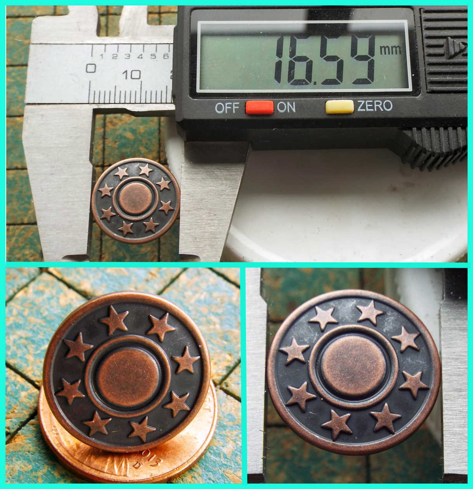 15 Tack Buttons Copper Tone Metal 17mm Star Bullseye Jean - Etsy