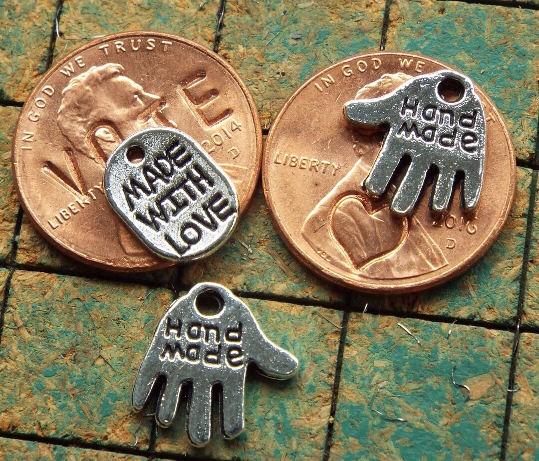 Tiny Metal Charm Mix: Hand Made & Made With Love Tags - Etsy