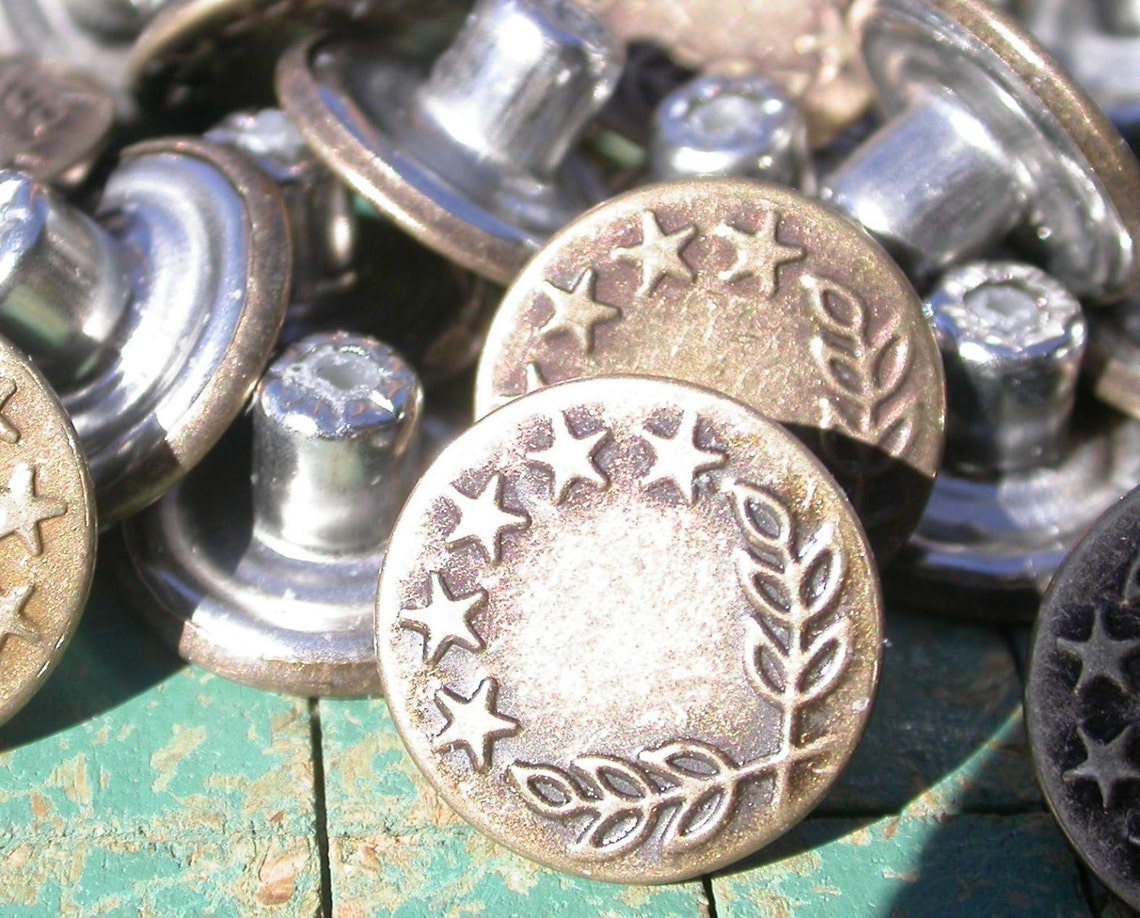15 Metal Wheat & Star Buttons Jean Jacket 17mm Tack Buttons - Etsy
