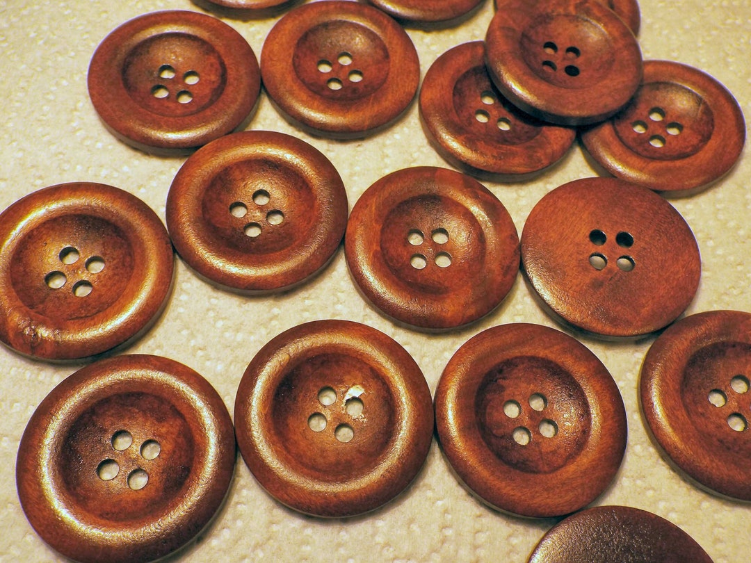 20 Wood Buttons, Dark Brown Finish, Large 1 3/8, 35mm Natural Wood ...