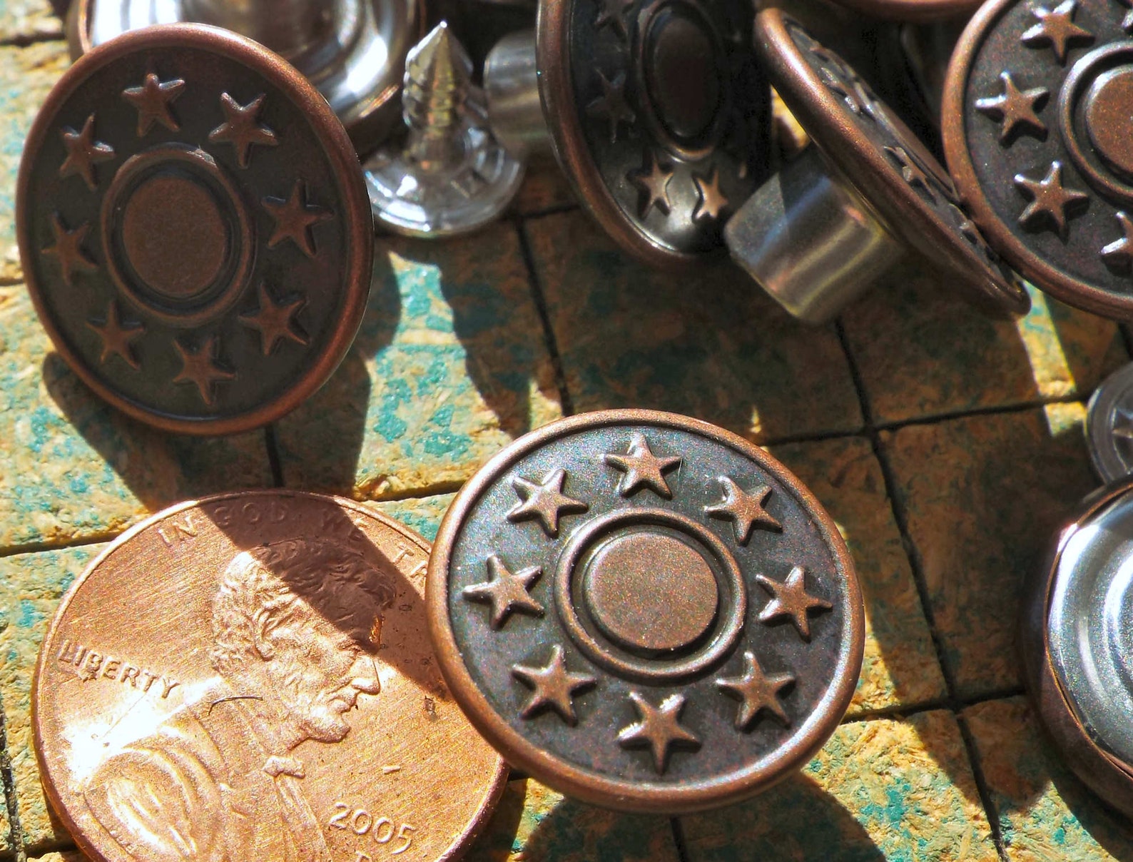 15 Tack Buttons Copper Tone Metal 17mm Star Bullseye Jean | Etsy