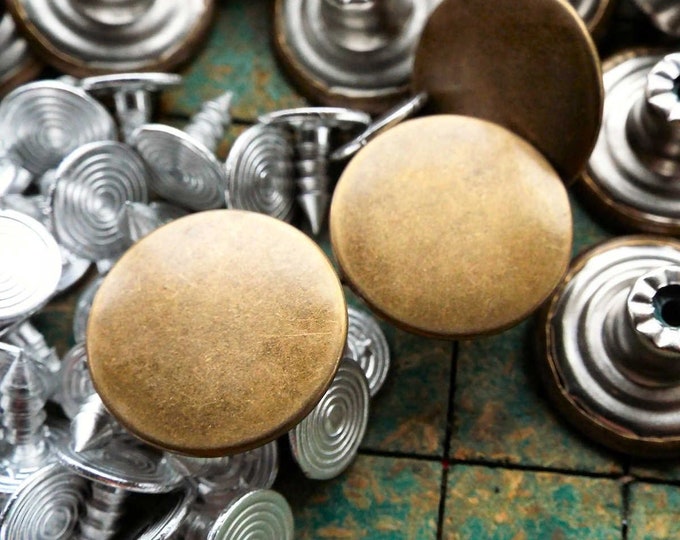 10 Tack Buttons, Plain Front, 17mm, Jeans, Jackets, Bronze Tone, No Sew ...