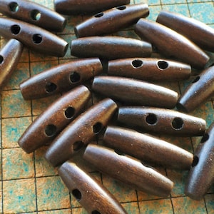 25 Wood Toggle Buttons, 1 3/8" Long, 3/8" Round, 2 Hole, Dark Brown ...