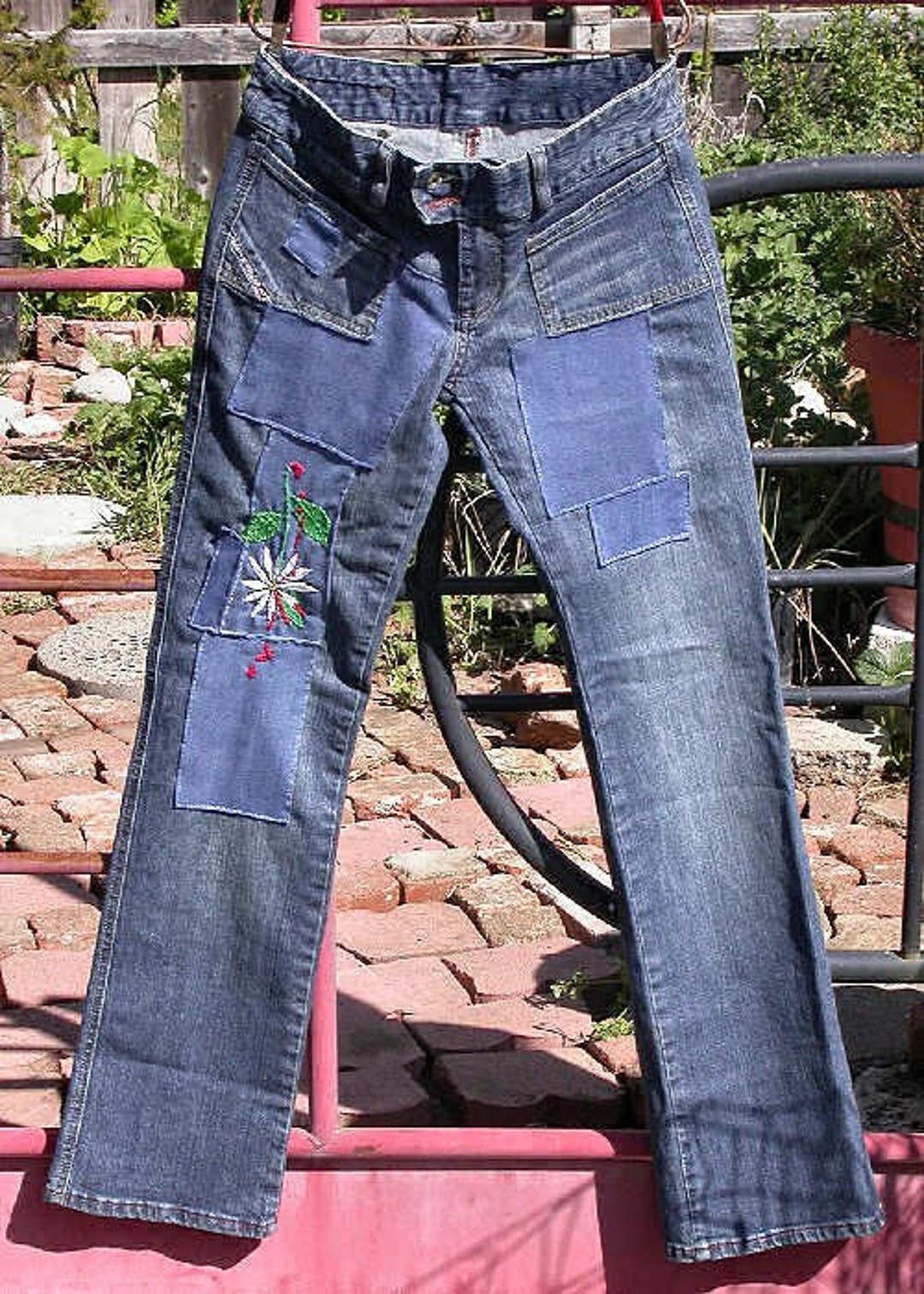 Patched Pants Embroidered Resurrected Jeans Bloody - Etsy