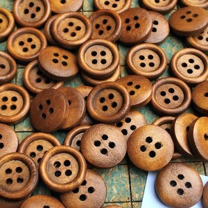40 Brown Wood Buttons, 15mm, 4 Hole, Natural Wood Buttons, Sewing ...