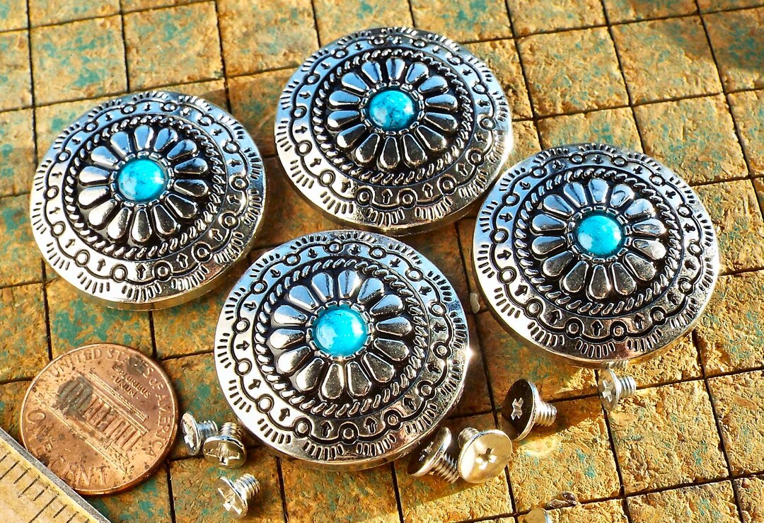 Silvertone Concho Buttons: Blue Bead, Cowboy, Biker (4 Count, 30mm) - Etsy