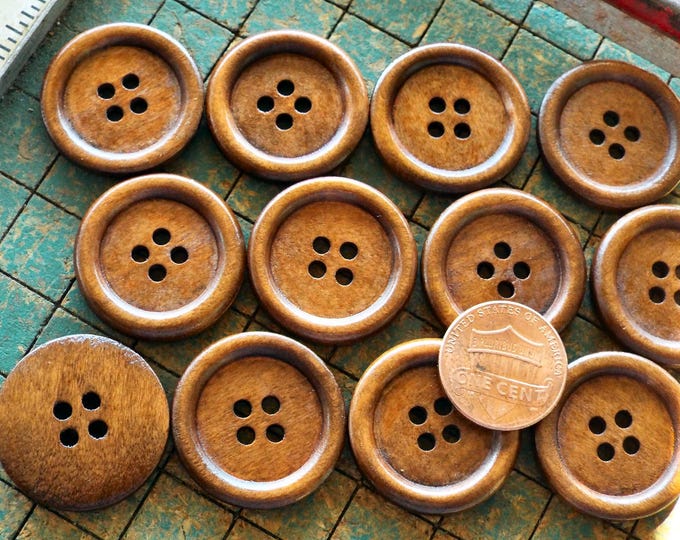 30 Wood Buttons, Brown Color Finish, 25mm, About 1", Natural Wood ...