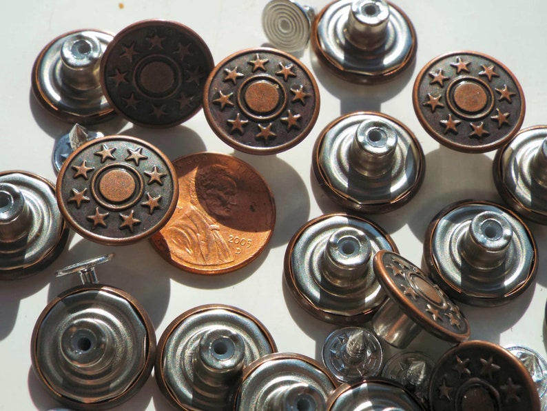 15 Tack Buttons Copper Tone Metal 17mm Star Bullseye Jean | Etsy