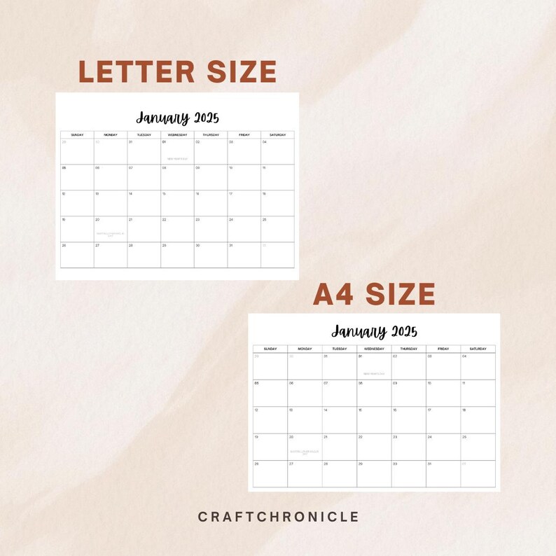 2025 Calendar With Holidays, A4 and Letter Size, Landscape, Printable ...