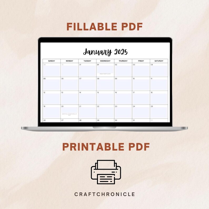 2025 Calendar With Holidays, A4 and Letter Size, Landscape, Printable ...