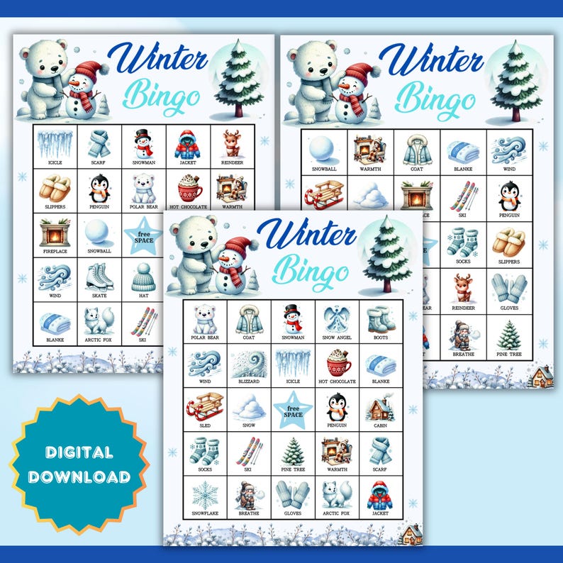 30 Winter Bingo Cards Cozy Fun for the Winter Season Instant Download ...