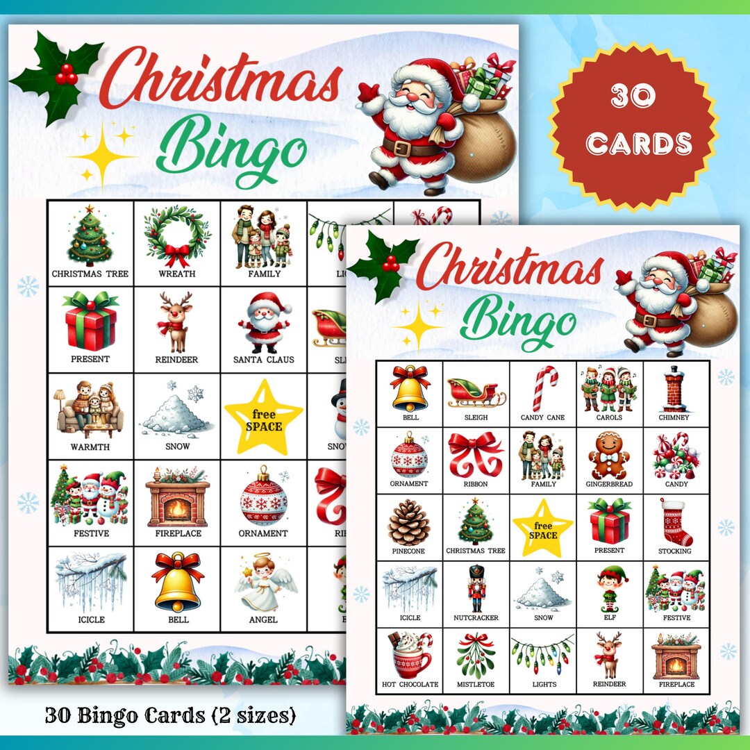 30 Christmas Bingo Cards, Printable Christmas Bingo, Christmas Bingo ...