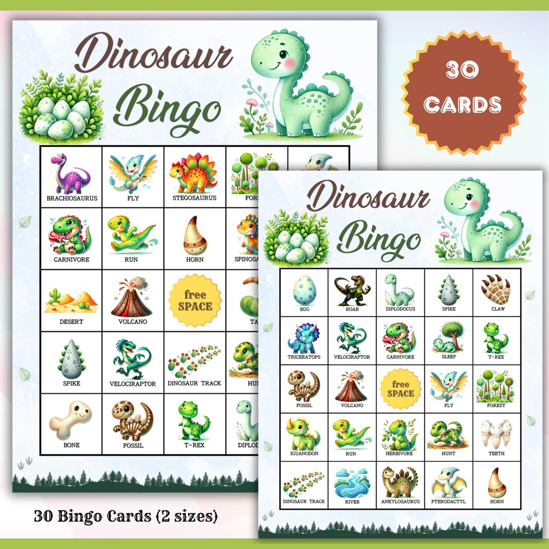 30 Dinosaur Bingo Cards - Prehistoric Fun for Everyone | Instant ...
