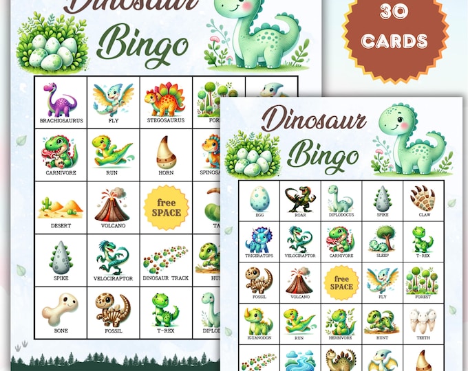 Dinosaur 5X5 Bingo Printable Pdfs Contain Everything You Need to Play ...