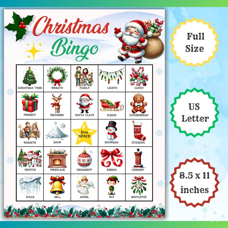 30 Christmas Bingo Cards, Printable Christmas Bingo, Christmas Bingo ...