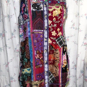 Crazy Folk Art Dress Bust up to 48" Size 22W, Upcycled Tattered Fabric ...