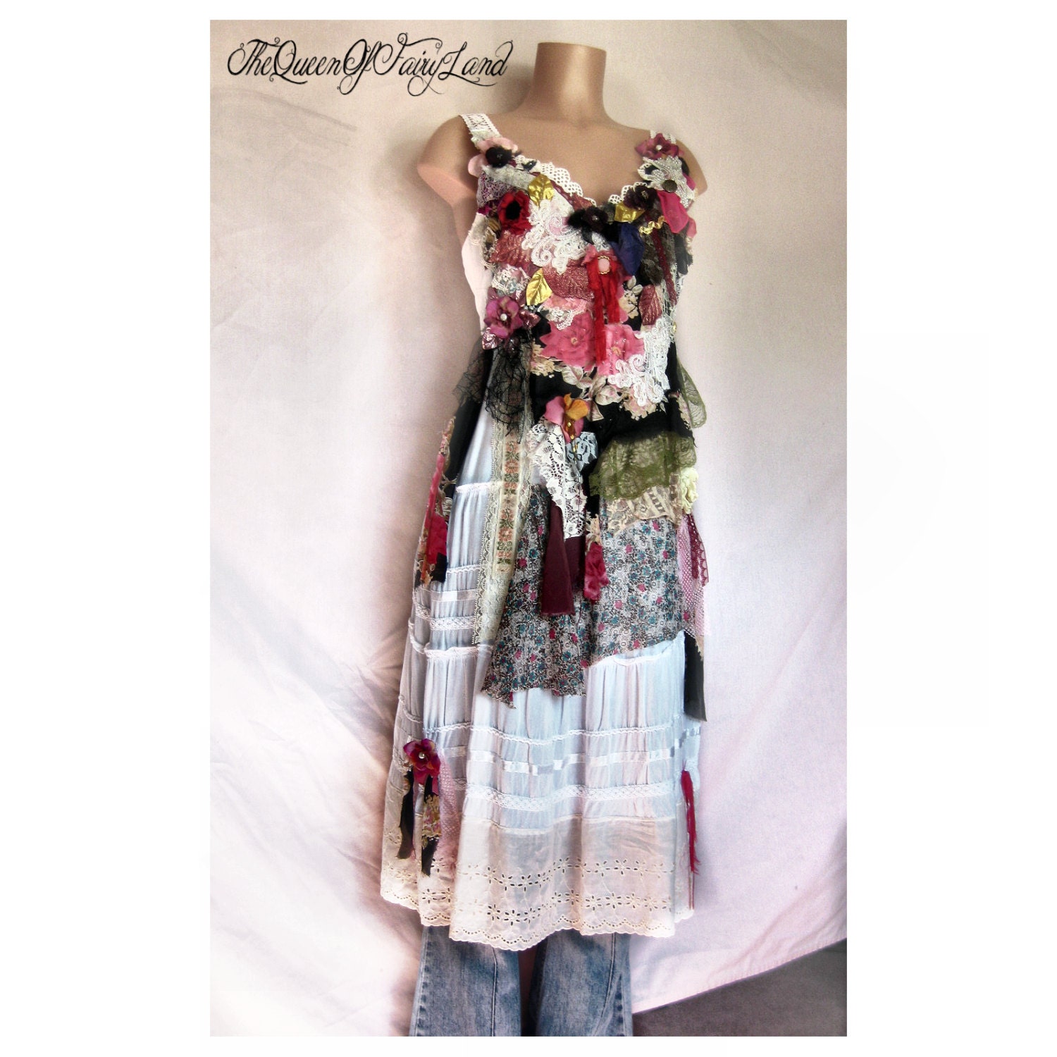 Unique Art-to-wear Sundress, M-L Victorian Wearable Art, Junk Gypsy ...