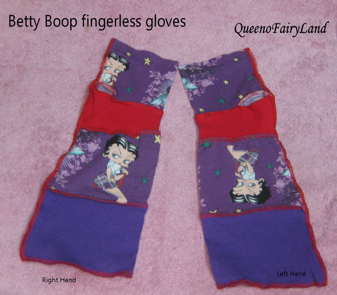 Betty Boop Finger-less Gloves, Arm Warmers, Upcycled Purple/red ...
