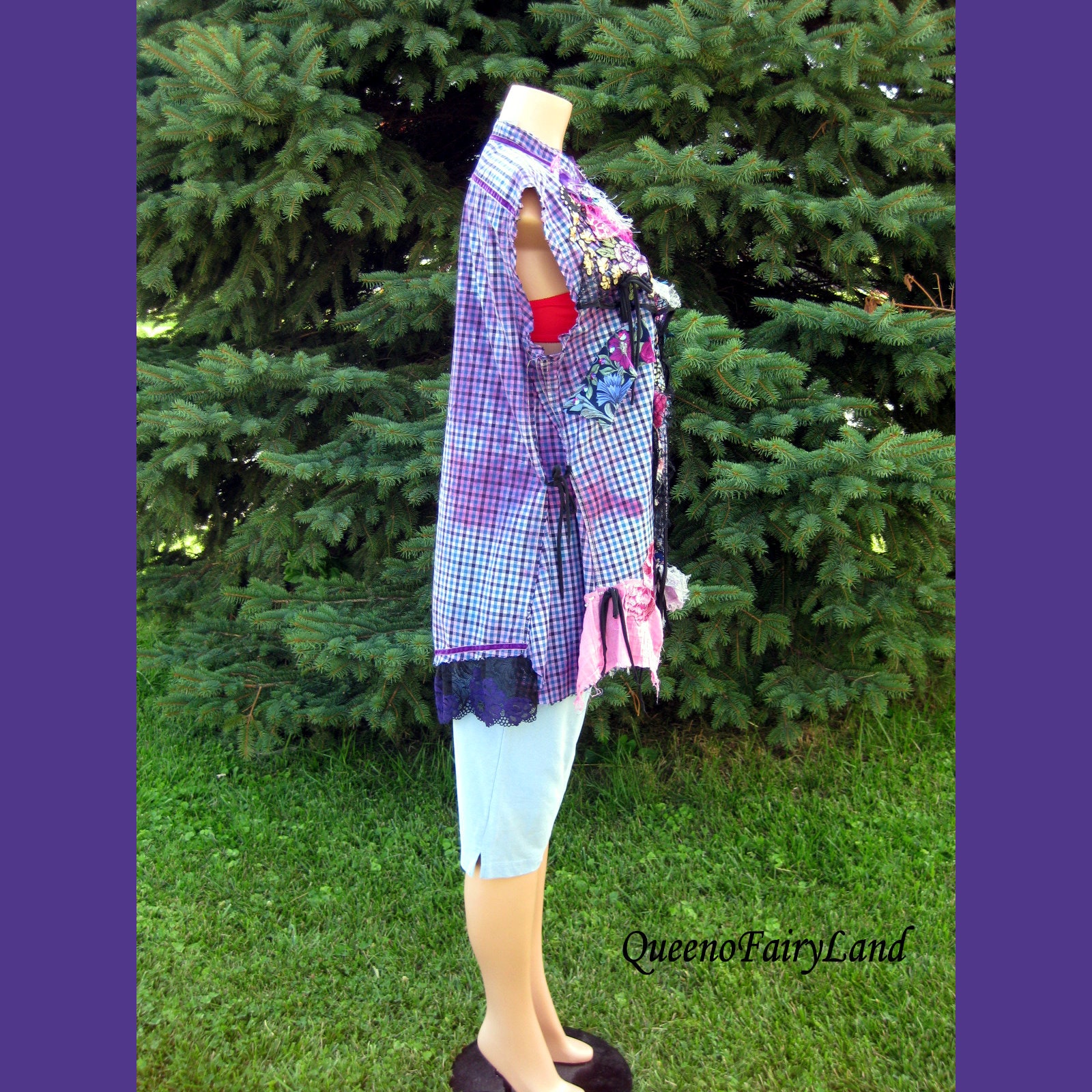 Art to Wear Tattered Purple Plaid, Tie Dyed Tunic Top up to 48 Bust, 2X ...