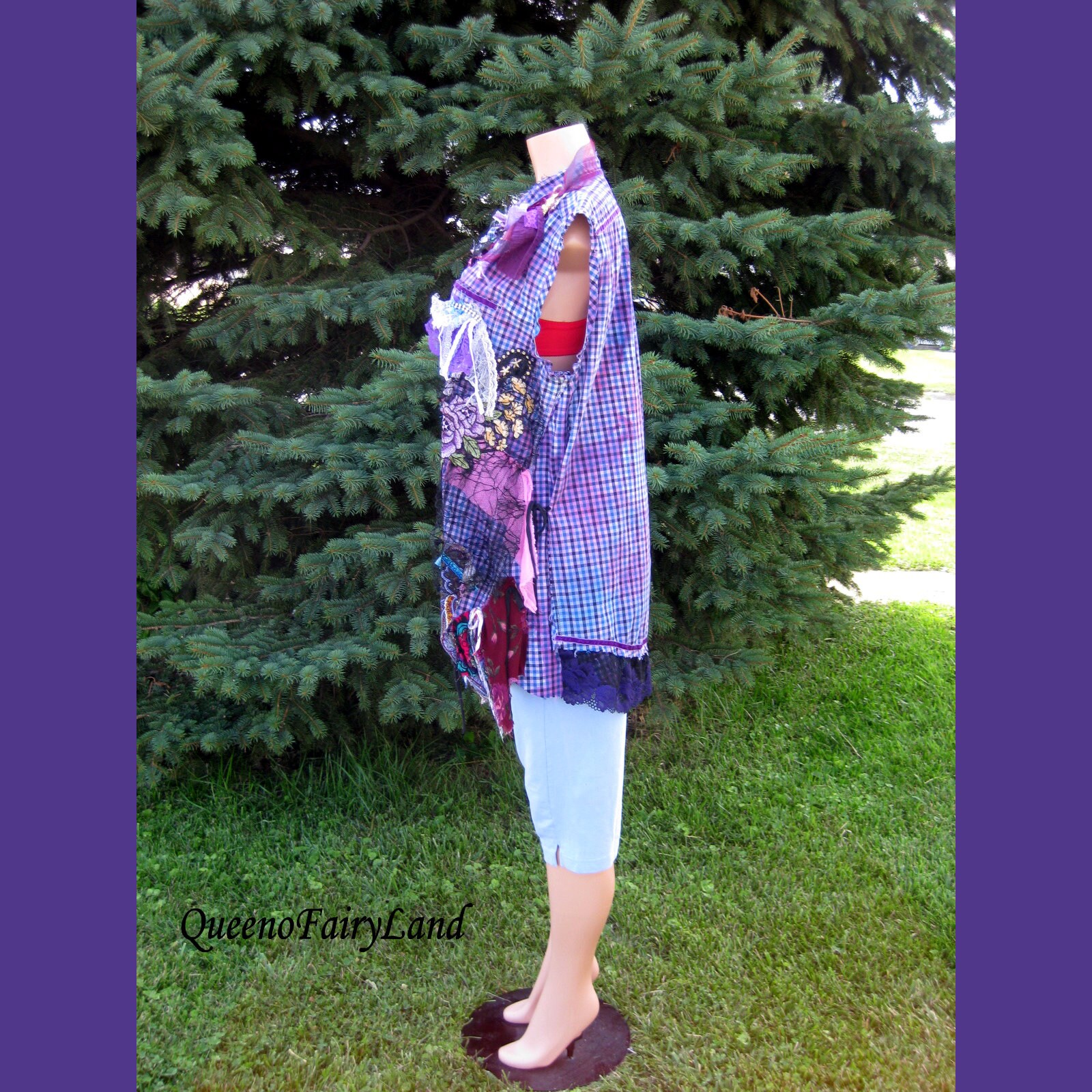 Art to Wear Tattered Purple Plaid, Tie Dyed Tunic Top up to 48 Bust, 2X ...