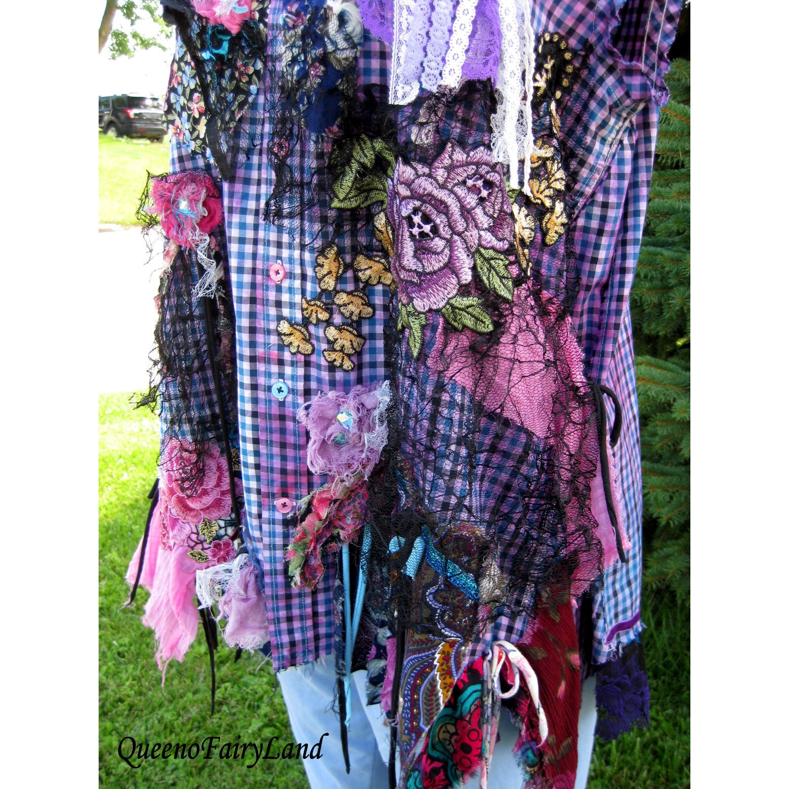 Art to Wear Tattered Purple Plaid, Tie Dyed Tunic Top up to 48 Bust, 2X ...