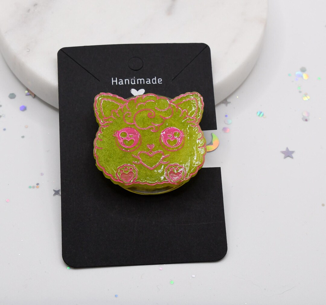 Pink & Green Kitty Cat Phone Holder, Kawaii Cute Accessory, Handmade ...