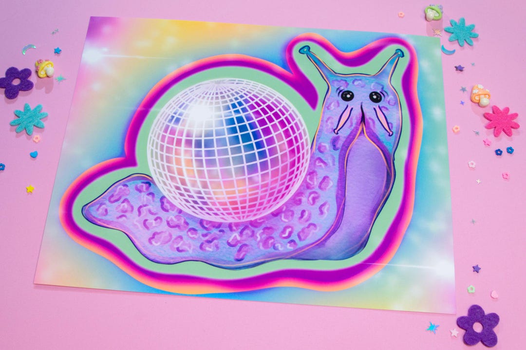 Trippy Disco Snail Print: Funny Pastel Y2K Bedroom Art - Etsy