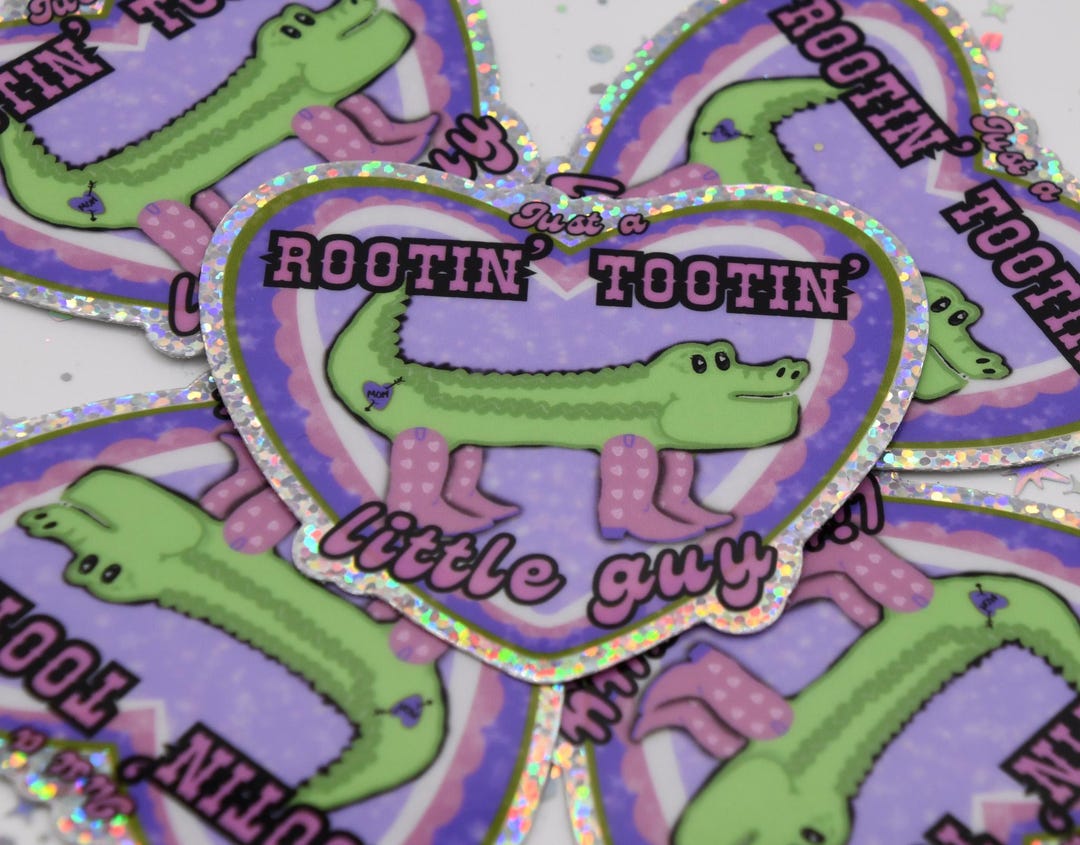 Rootin' Tootin' Alligator Sticker, Heart Shaped Glitter Sticker, Pink ...