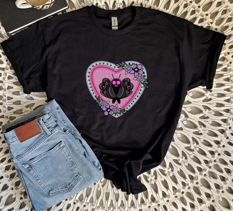 Cute Pink Heart Cryptid Mothman Unisex Gildan Heavy Cotton T-shirt ...