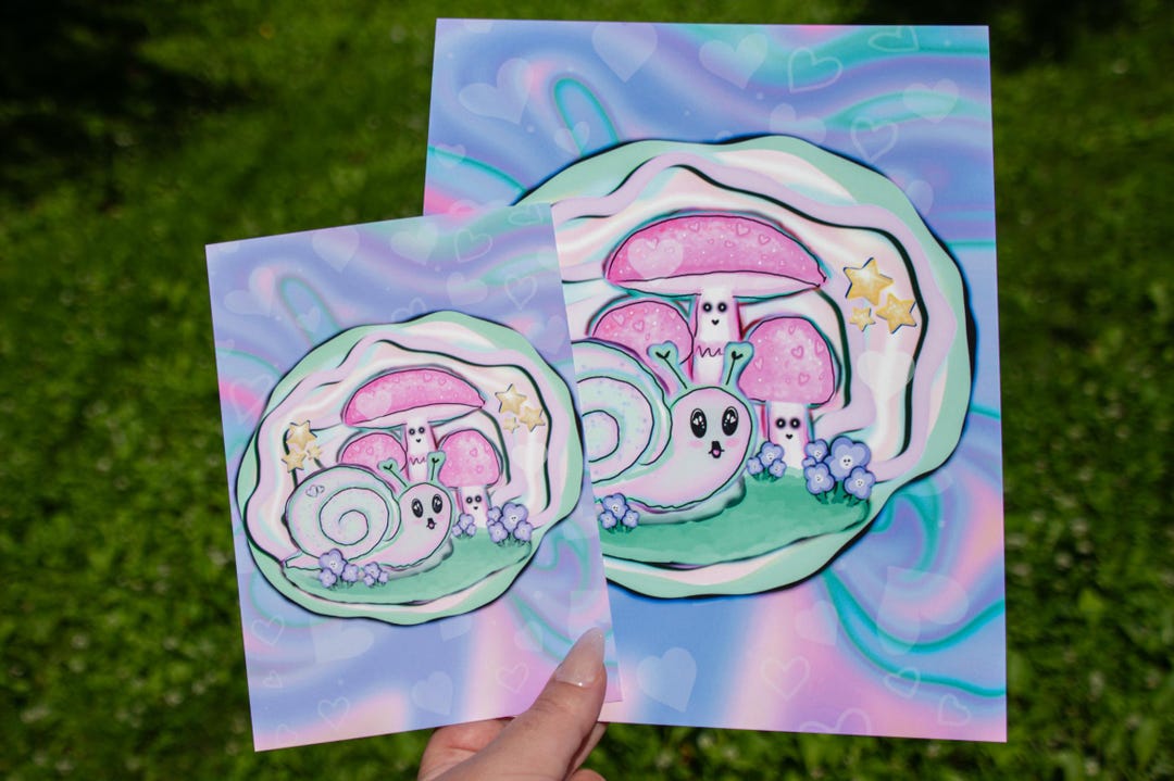 Trippy Snail Art Print – Weird Pastel Wall Decor, Psychedelic Mushroom ...