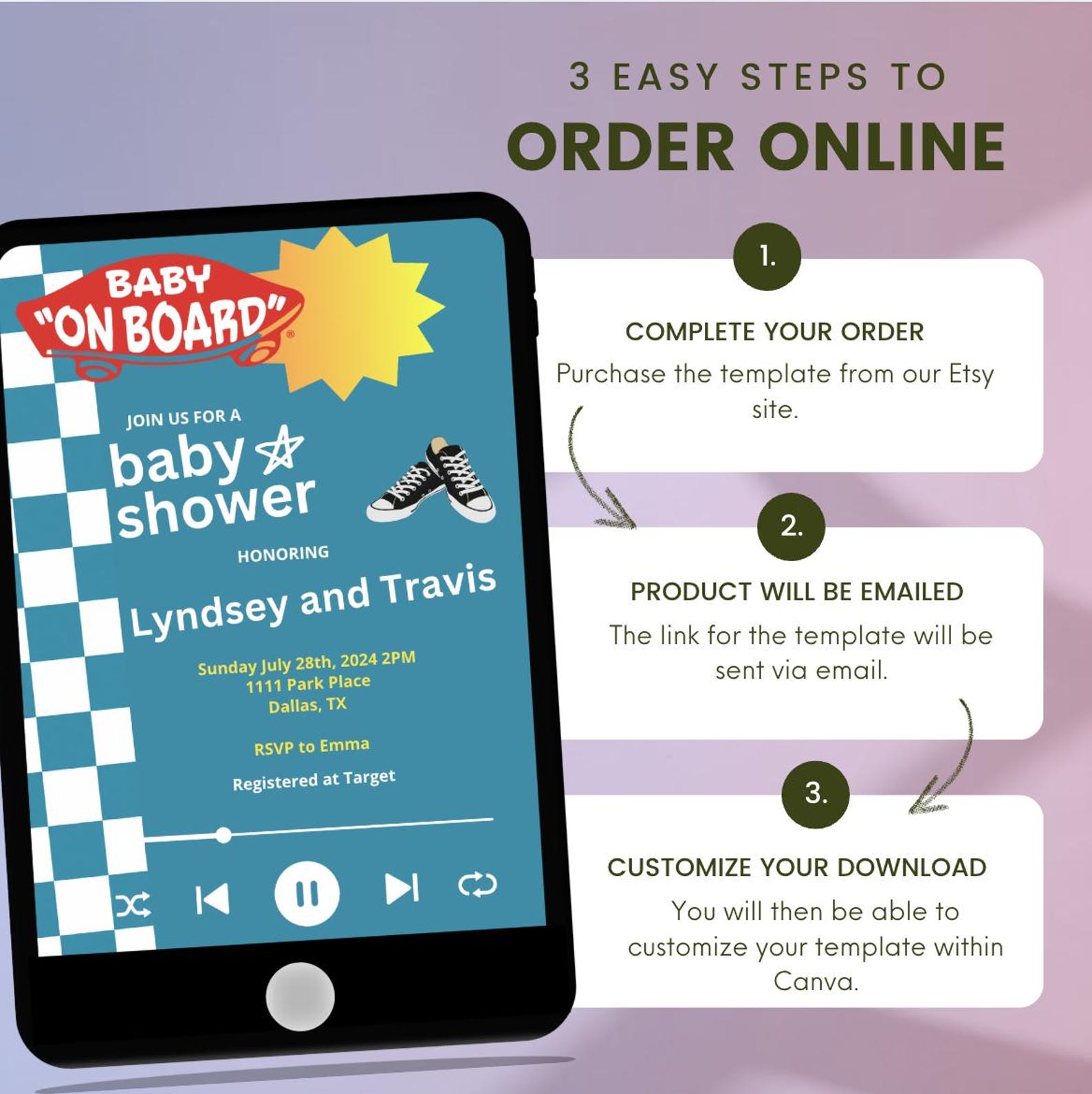 Vans Warped Tour Baby Shower Invitation Template - Baby on Board ...