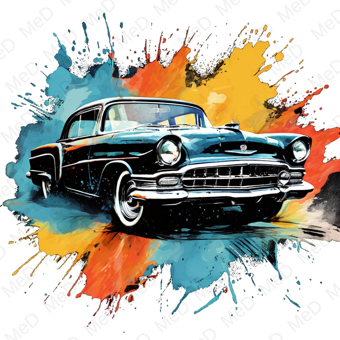 6 PNG Vintage Cars, Watercolor and Splash Styles, High Resolution PNG ...