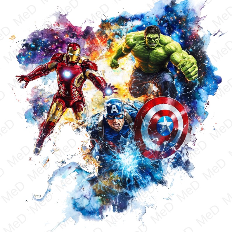 9 PNG Watercolor Superheroes: Splash Art & T-shirt Designs (digital ...