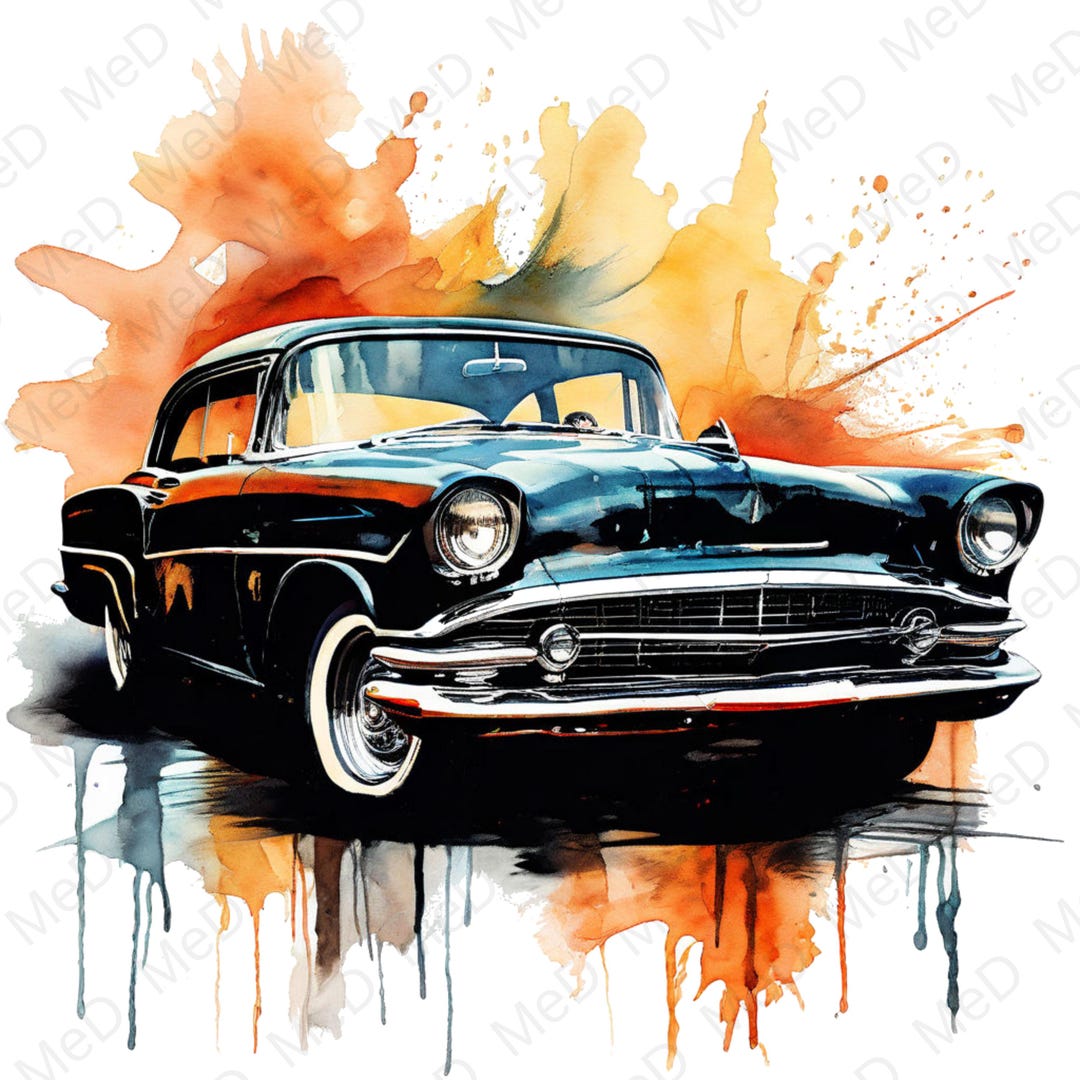 6 PNG Vintage Cars, Watercolor and Splash Styles, High Resolution PNG ...
