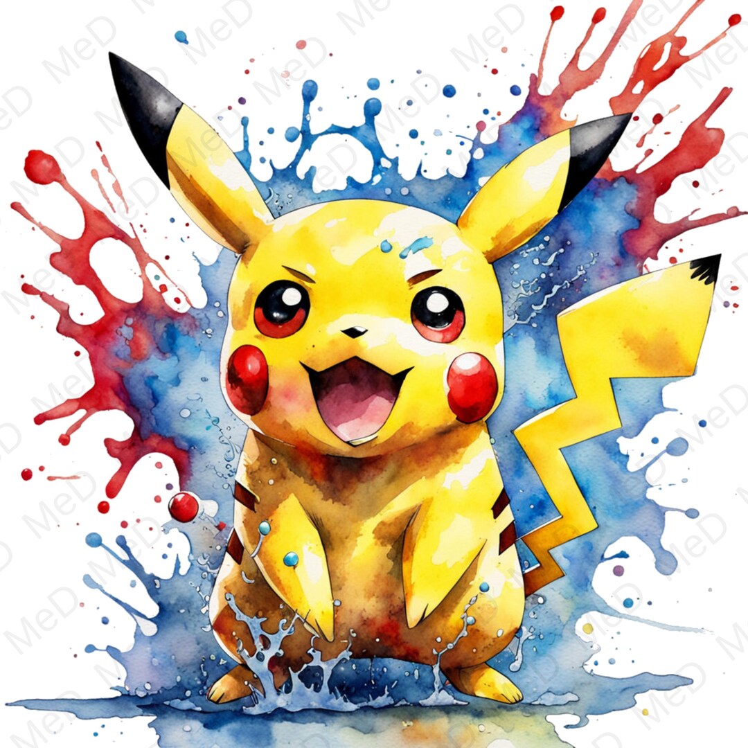 6 PNG Pikachu , Watercolor and Splash Styles, High Resolution PNG Files ...