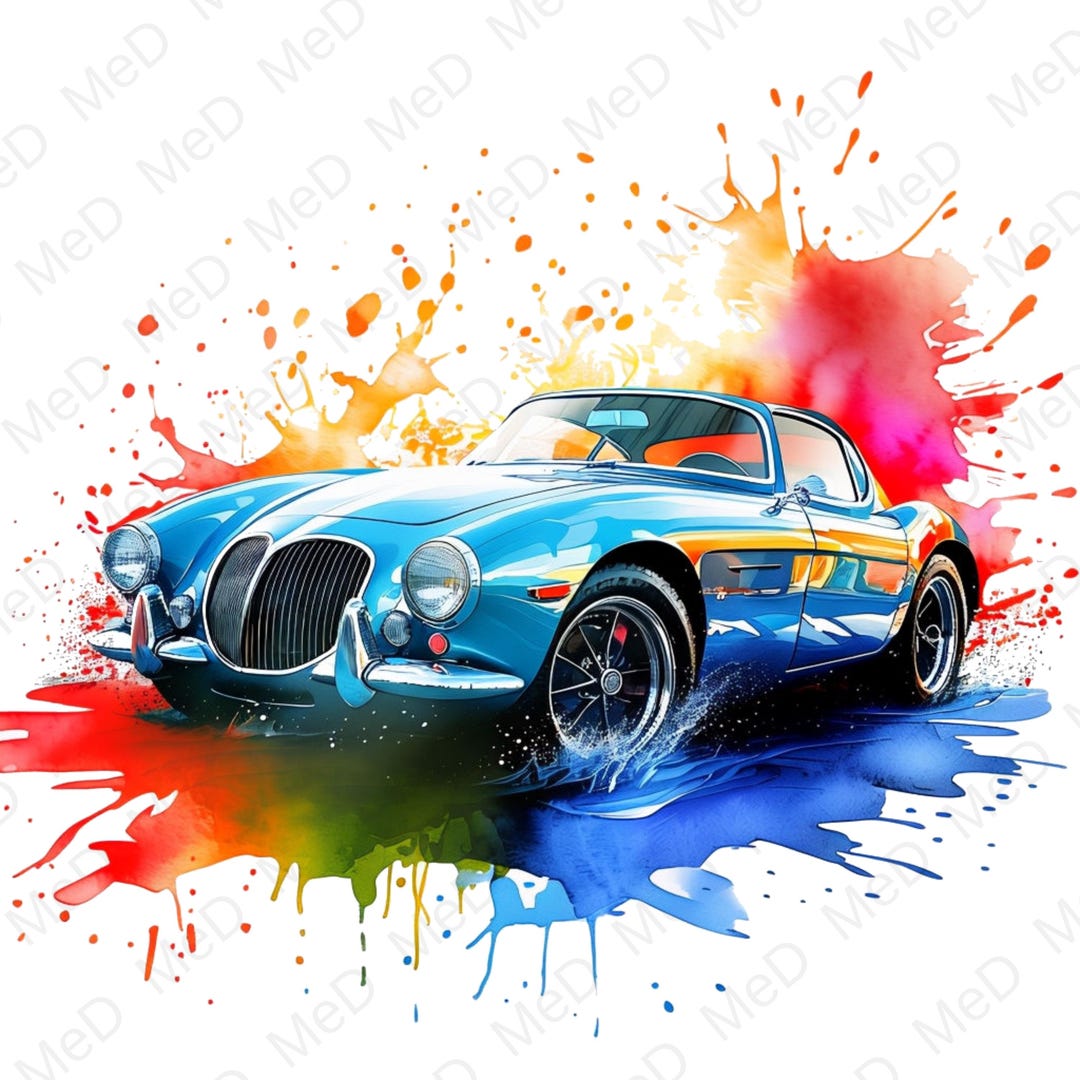 6 PNG Vintage Cars, Watercolor and Splash Styles, High Resolution PNG ...