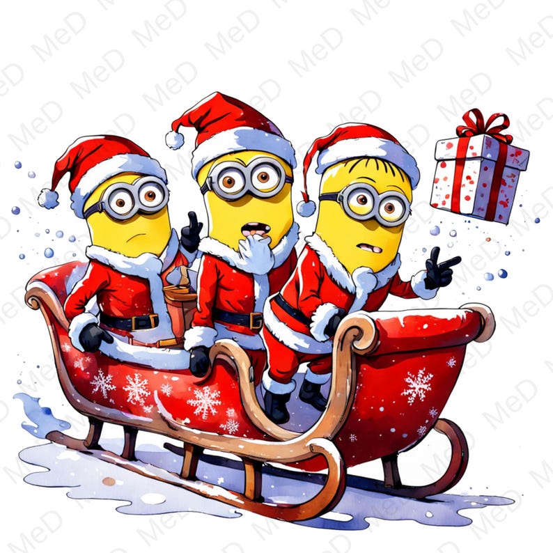 9 PNG Christmas Minions, Watercolor and Splash Styles, High Resolution ...