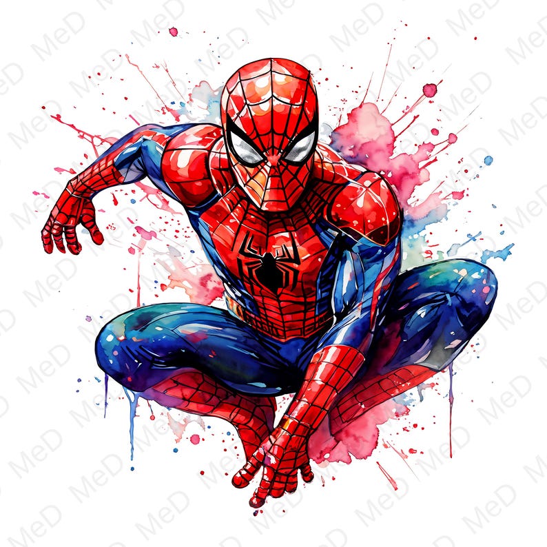 6 PNG Watercolor Superheroes: Splash Art & T-shirt Designs (digital ...
