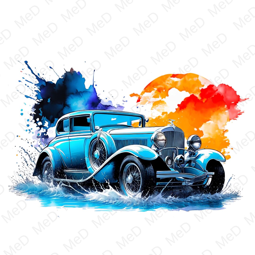 6 PNG Vintage Cars, Watercolor and Splash Styles, High Resolution PNG ...