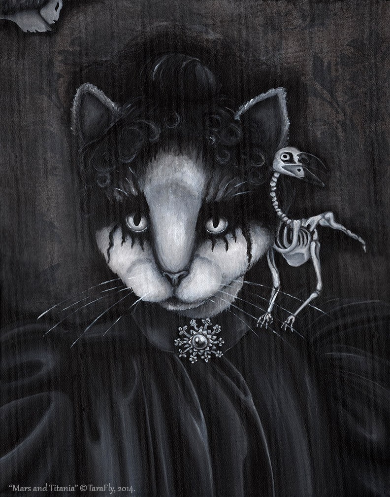 Gothic Cat Art Dead Raven Skeleton Black and White Fine Art Print - Etsy