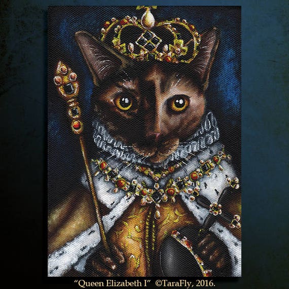 Queen Elizabeth Cat Tudor Cat Art 5x7 Archival Print | Etsy