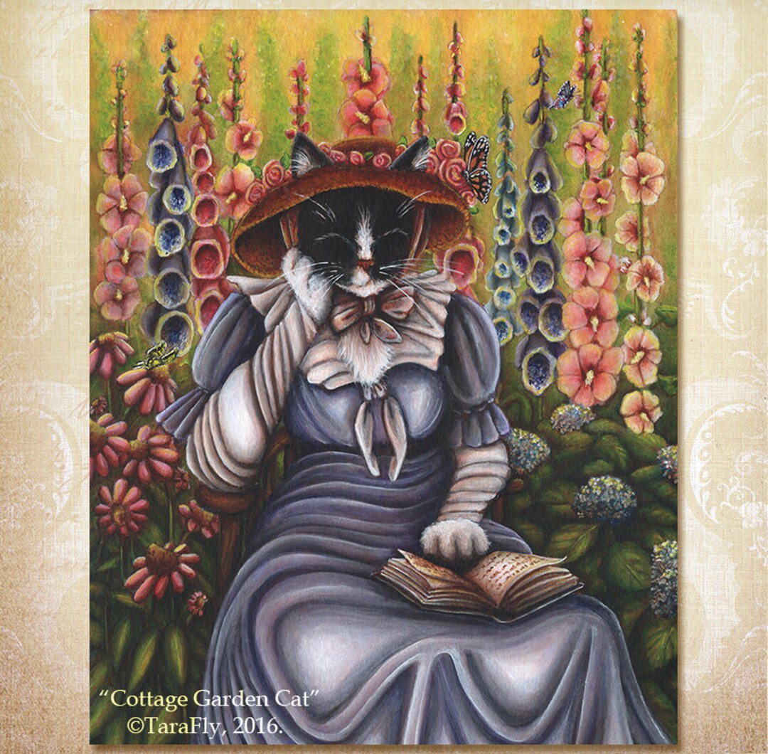 Cottage Garden Cat Reading Book Fine Art Reproduction Print - Etsy