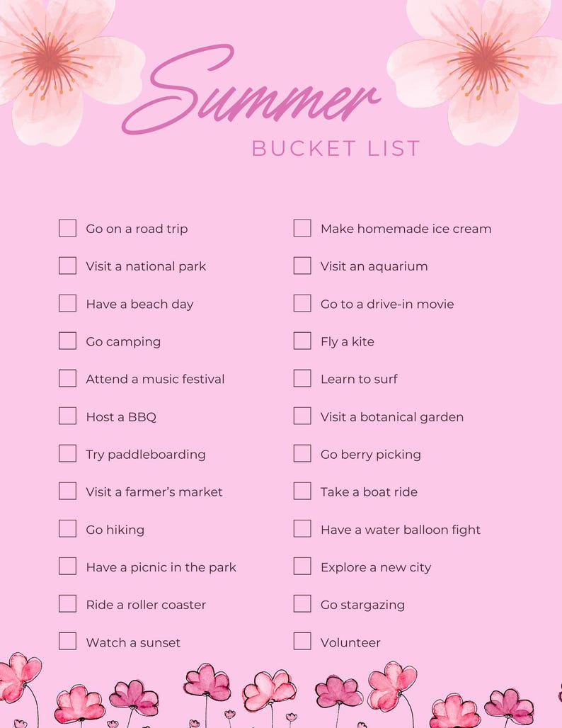 Cute Summer Bucket List - Etsy