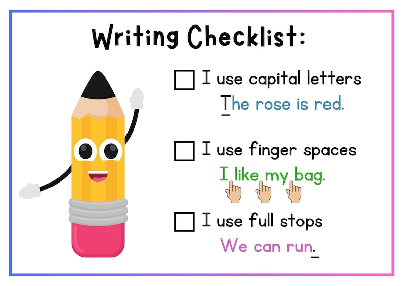 K-2 Writing Checklist Poster for the Classroom - Etsy