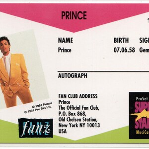 1991 UK Pro Set Fanz PRINCE Autograph Music Card - Etsy