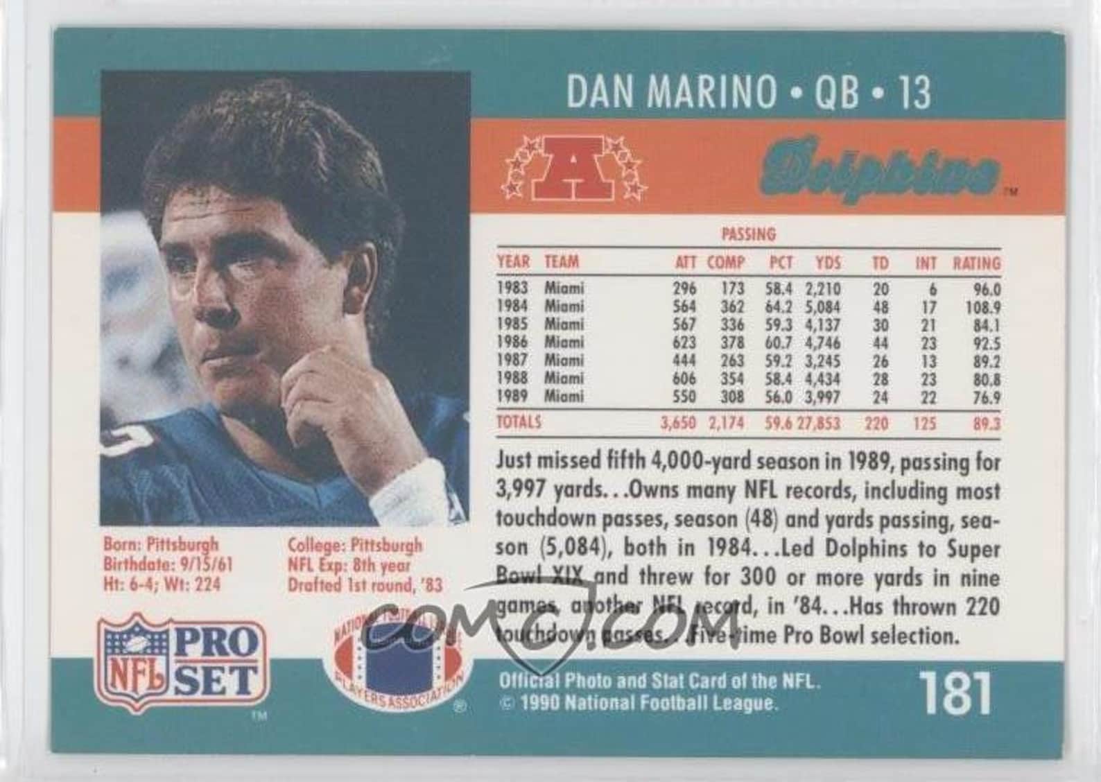 1990 Pro Set Rare Official NFL Dan MARINO Card - Etsy